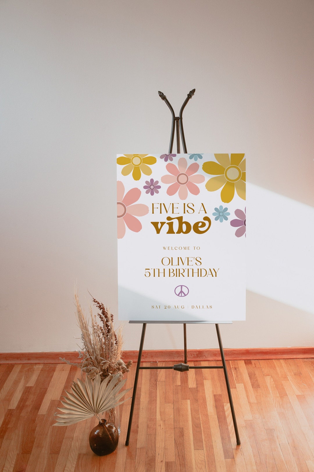 Five is a Vibe Welcome Sign Template, 5th Birthday Welcome Sign, Retro ...