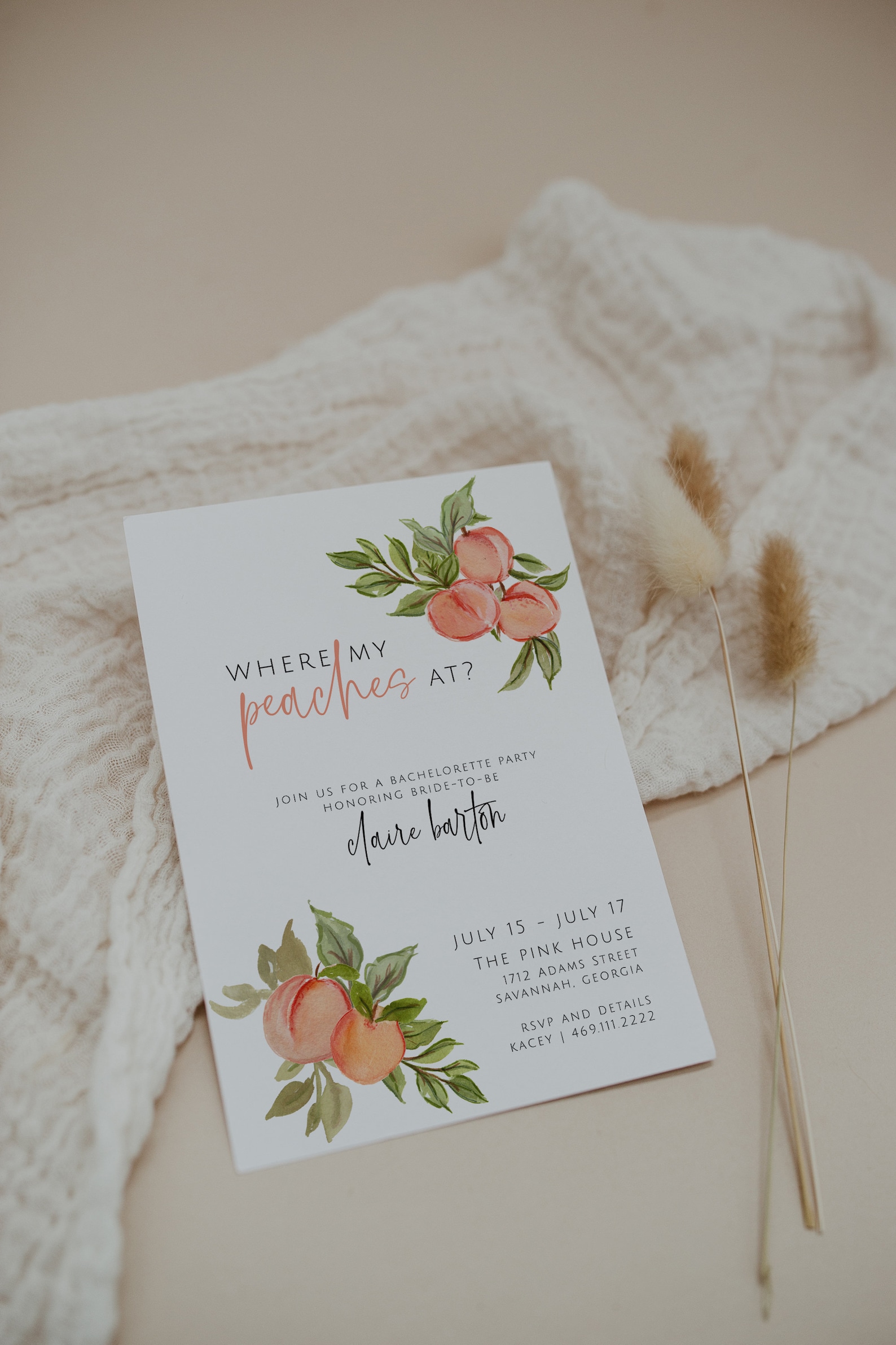 Peaches Bachelorette Invitation & Itinerary Template, Georgia ...