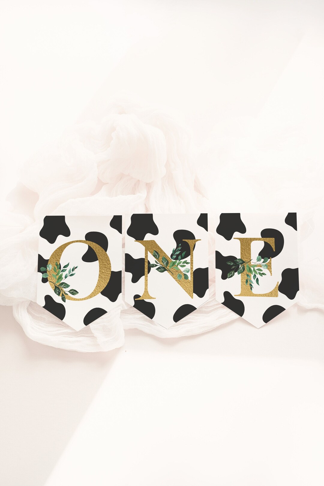 LEVI Cow Print High Chair Banner, Holy Cow, I'm One! Birthday Decor ...