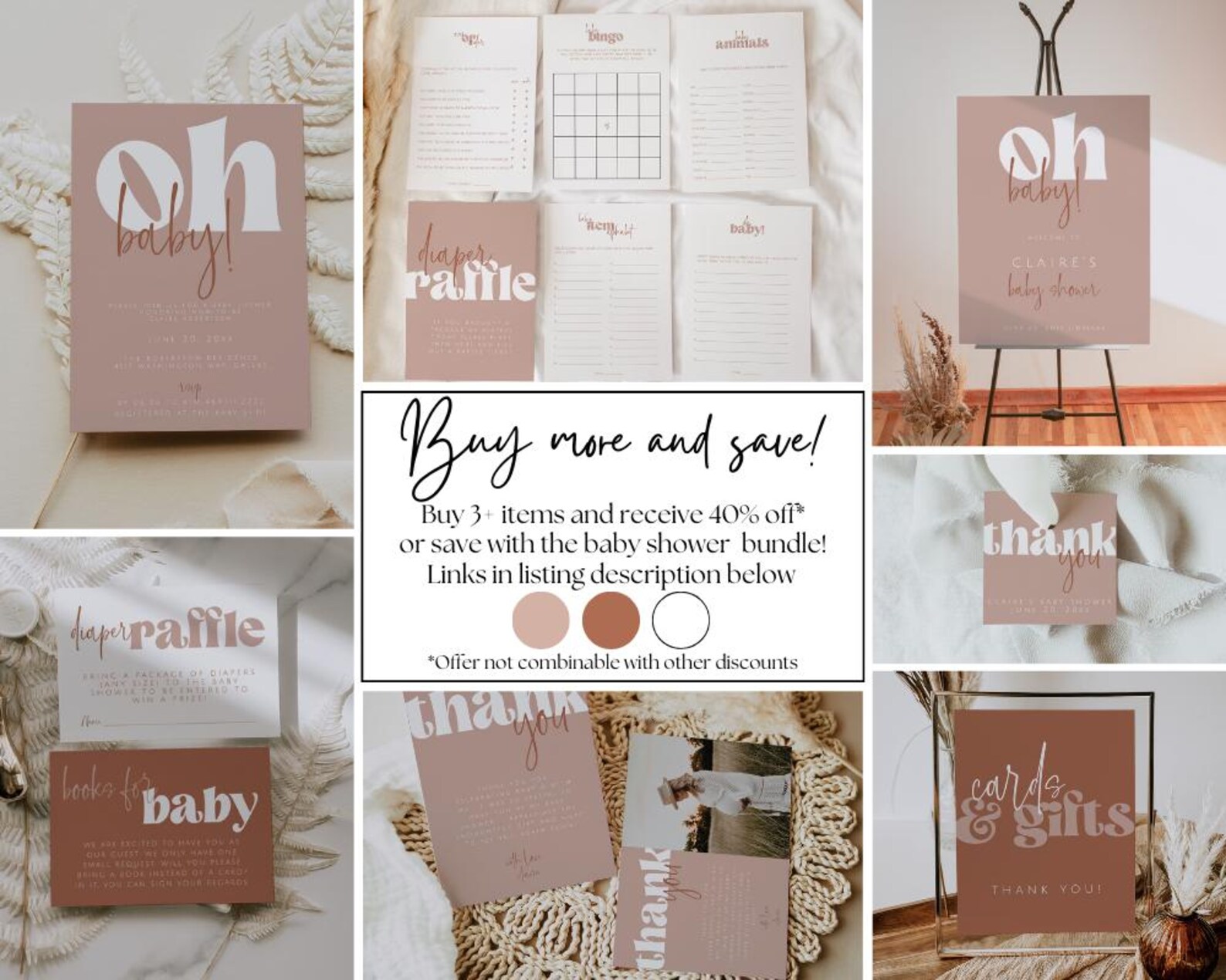 ARABELLA Diaper Raffle Sign Template, Retro Baby Shower, Dusty Rose ...