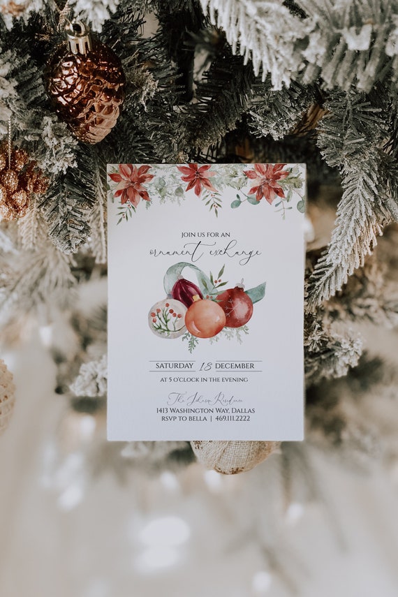 Editable Invitation Christmas Ornament Ornament Exchange Invitations