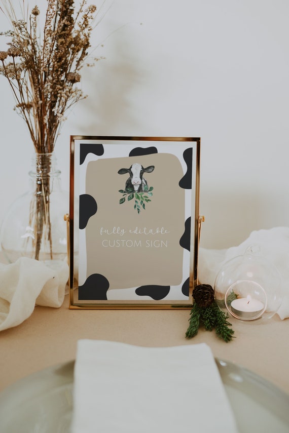 LEVI Cow Print Custom Sign Template Holy Cow I'm One | Etsy