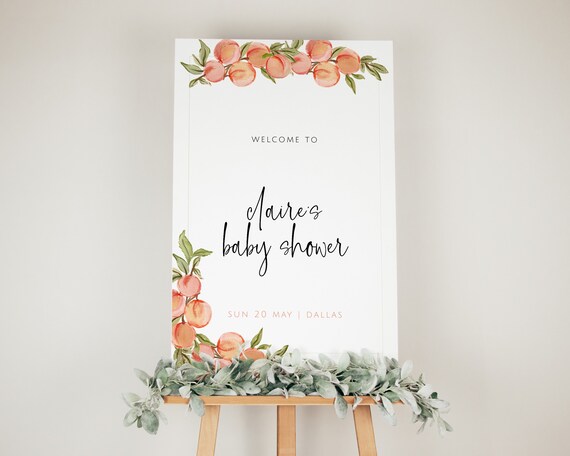 Peach Welcome Sign Template Peaches Baby Shower Welcome Sign - Etsy