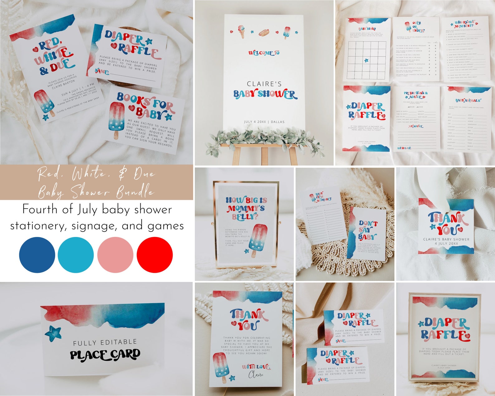 4th of July Thank You Card Template Red White and Due 4th of - Etsy