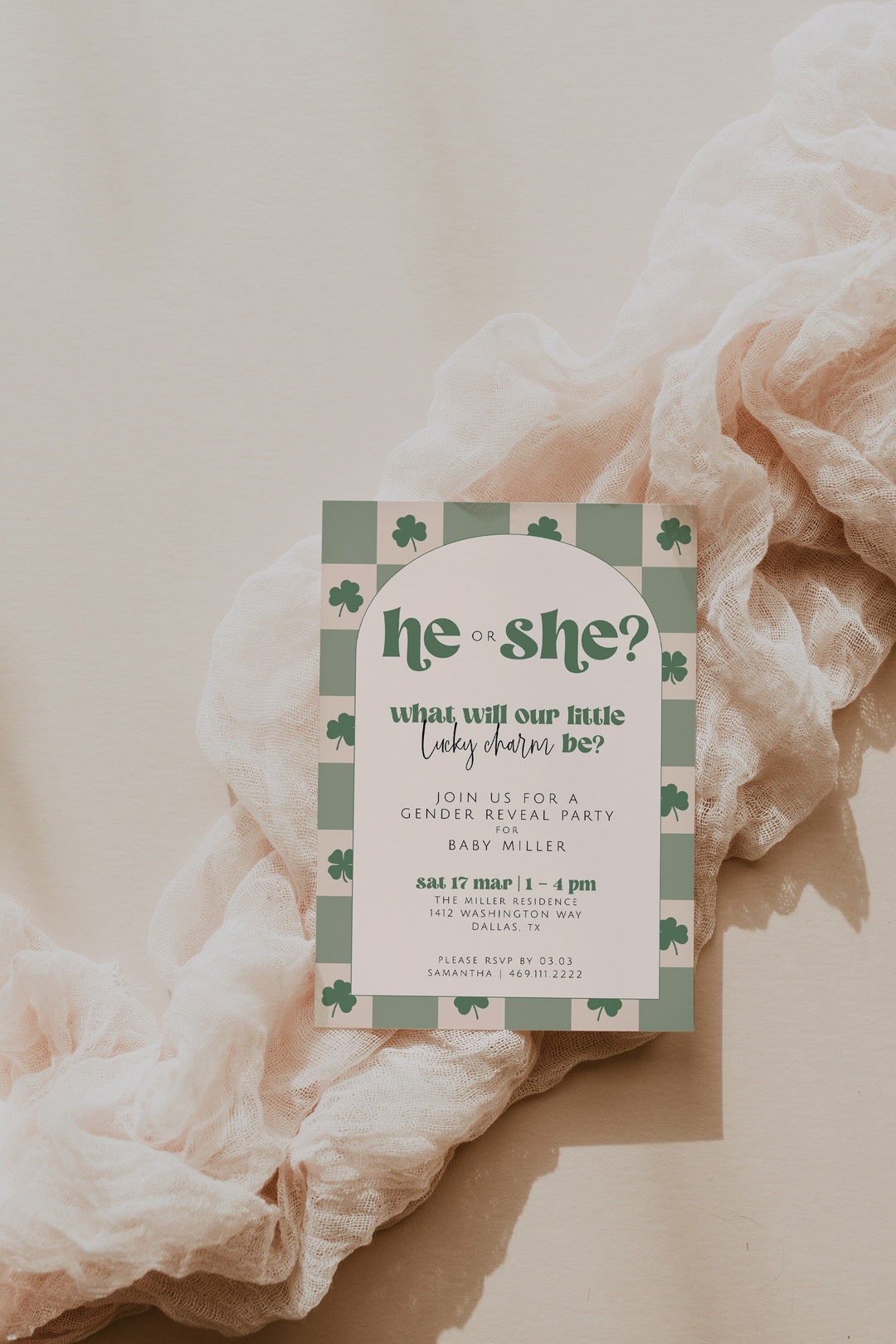 Lucky Charm Gender Reveal Invitation Template, St. Patrick'sday Gender ...