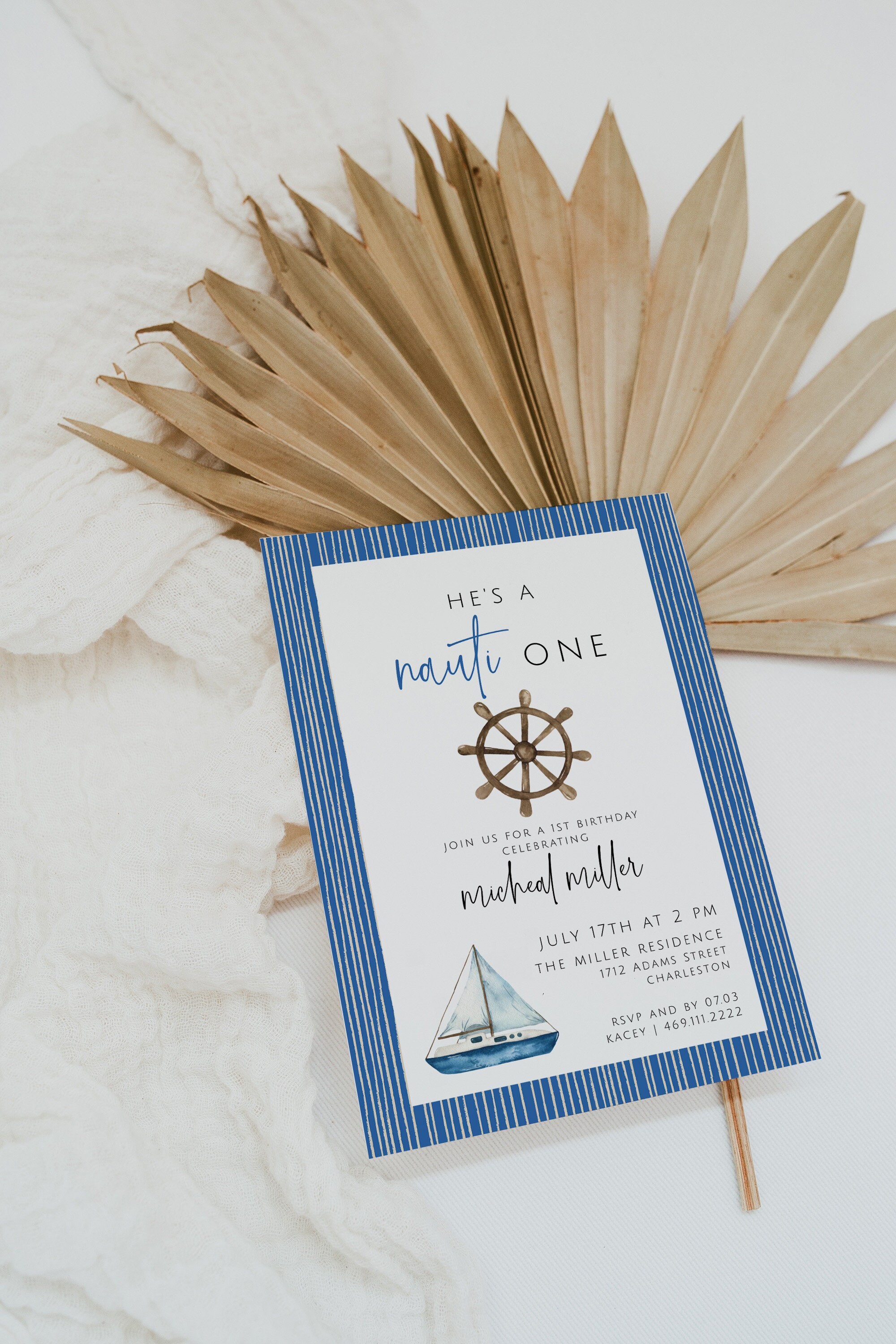 Nautical First Birthday Invitation Template, Boat Birthday Party ...