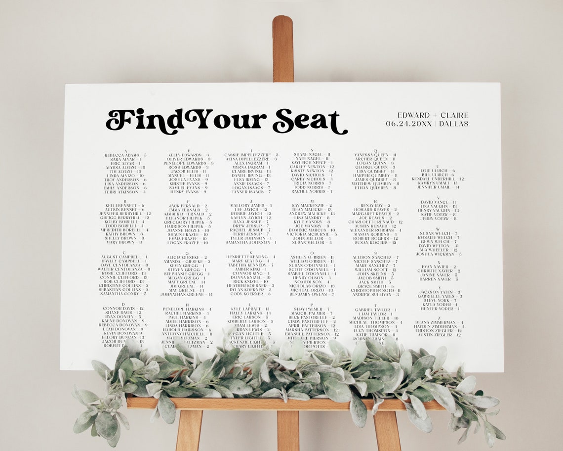 DONNA Retro Seating Chart Template Editable Wedding Seating | Etsy