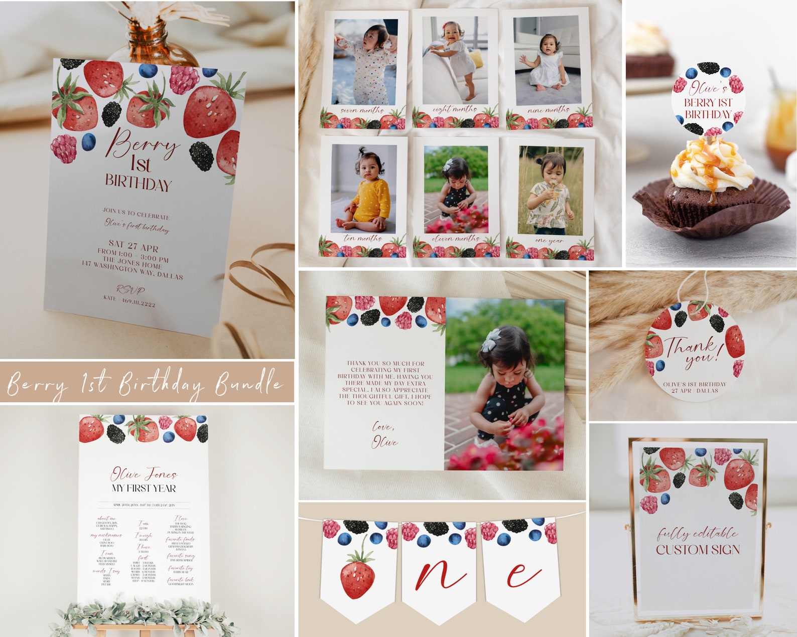 Berry First Birthday Bundle, 1st Birthday Printable Download, Berry ...