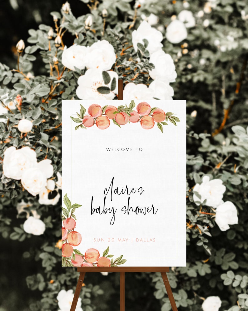 Peach Welcome Sign Template Peaches Baby Shower Welcome Sign - Etsy