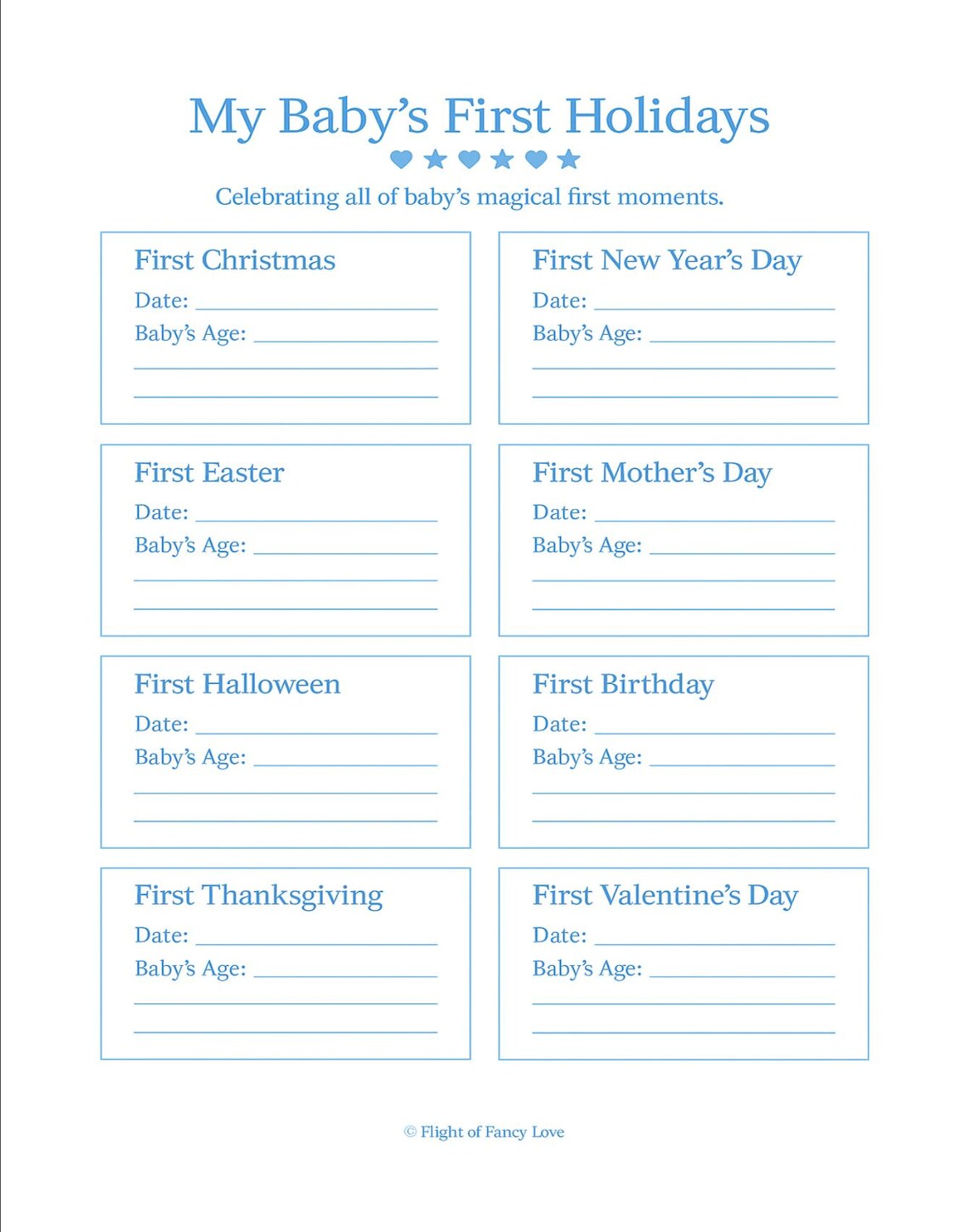 Baby Memory Printable Bundle in BLUE | Birth Stats, First Holidays ...
