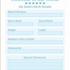 Baby Memory Printable Bundle in BLUE | Birth Stats, First Holidays ...