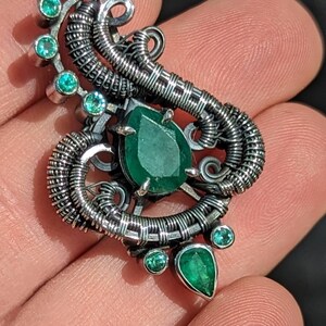 Emerald Sterling Silver Wire Wrap Necklace Handmade by JMJ - Etsy