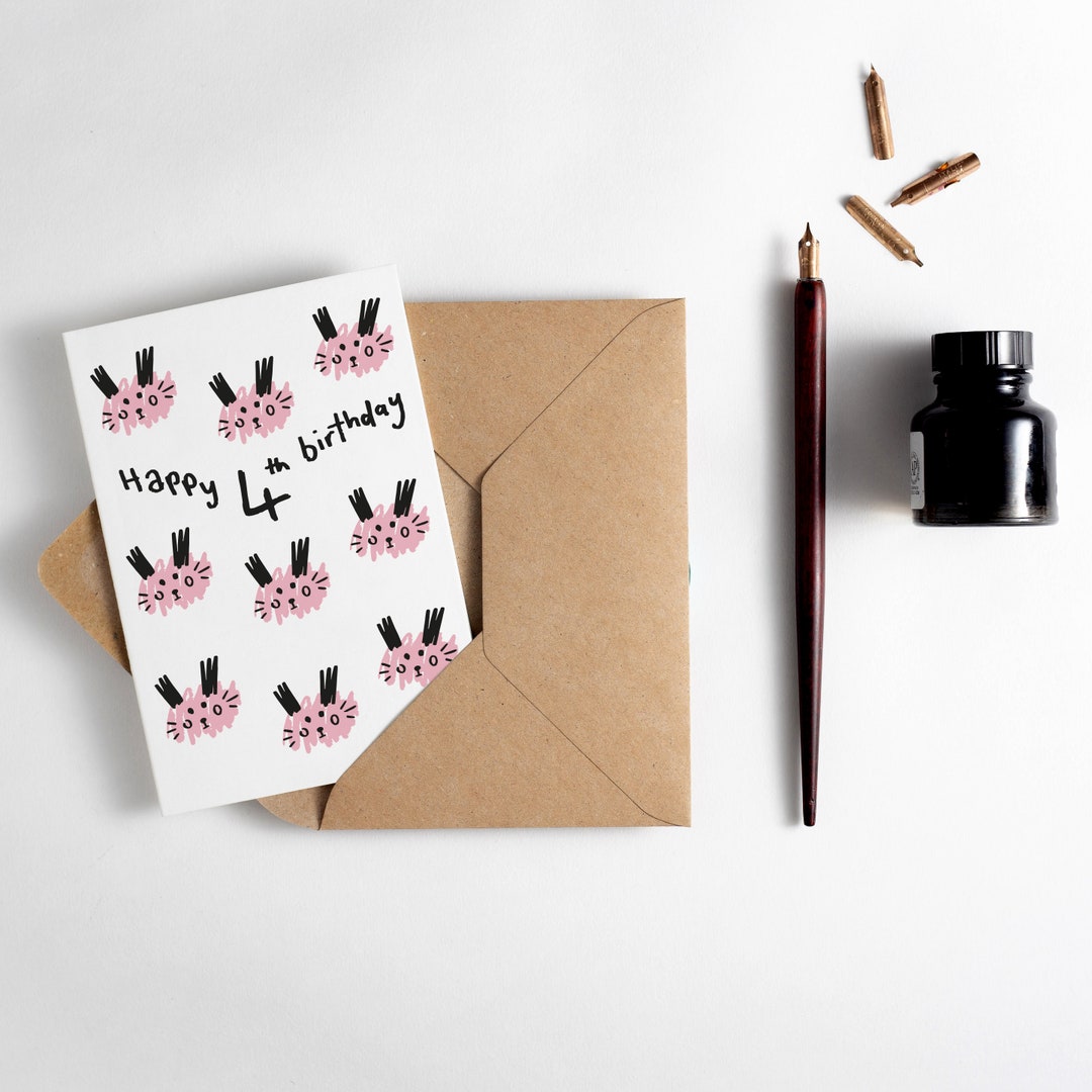 Happy 4th Birthday! - Fourth Birthday Rabbits Letterpress Card - Etsy