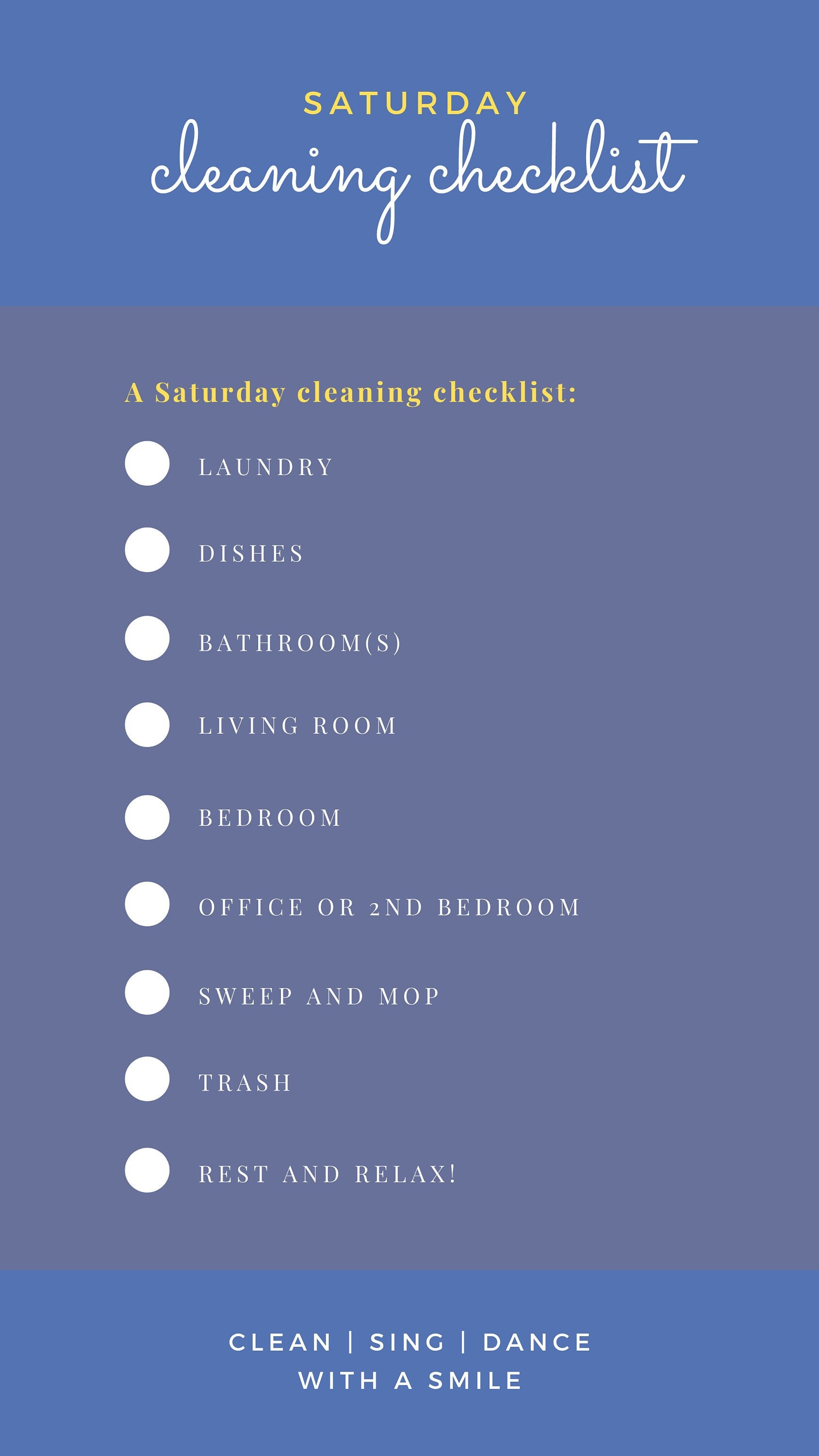 Saturday Cleaning Checklist (blue) - Etsy