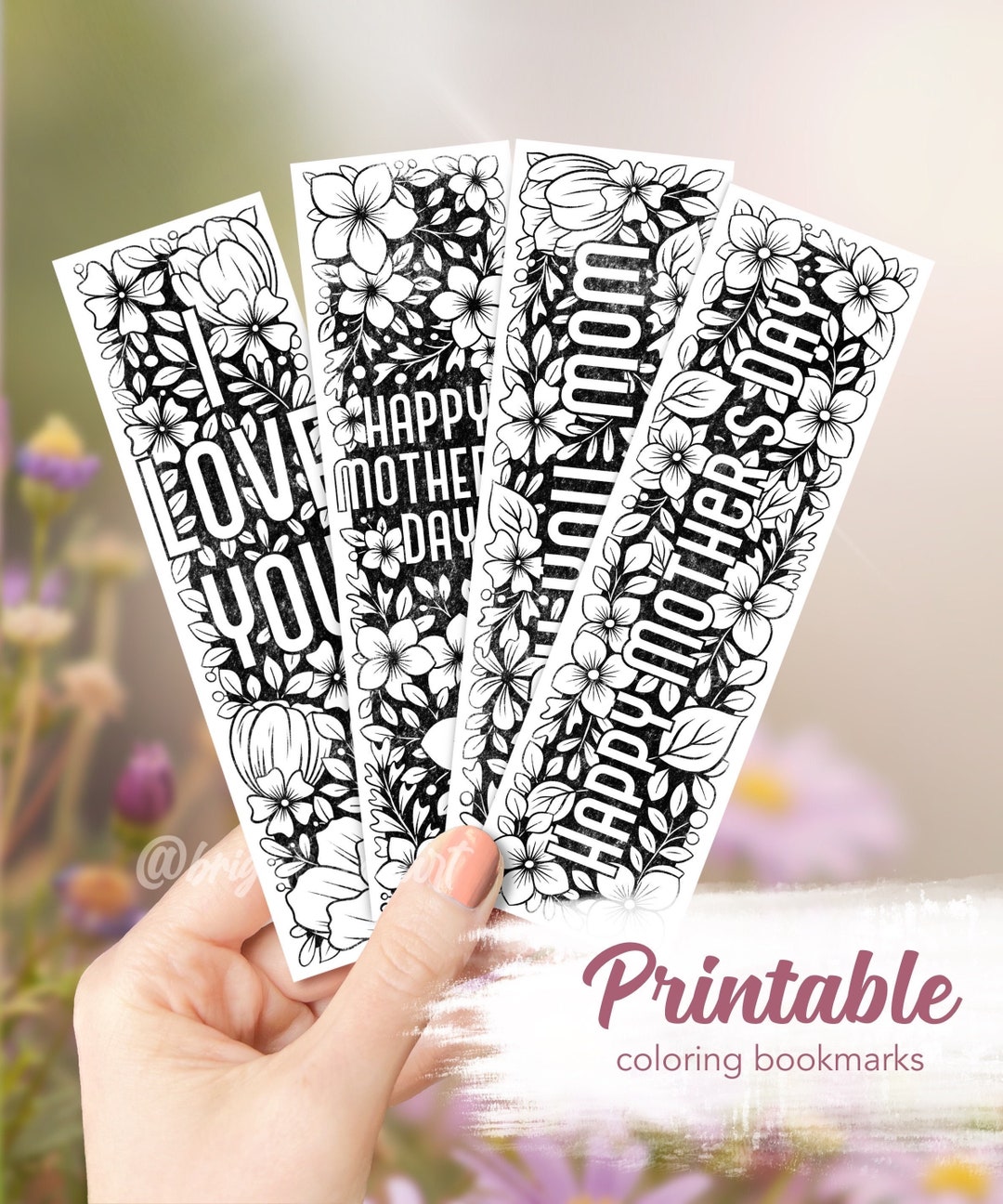 Printable Mother's Day Coloring Bookmarks, Printable Bookmarks, Linocut ...