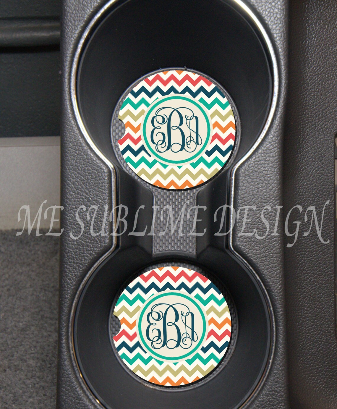 Car Coasters Set of 2 Monogram Car Coasters Chevron Car Coasters - Etsy