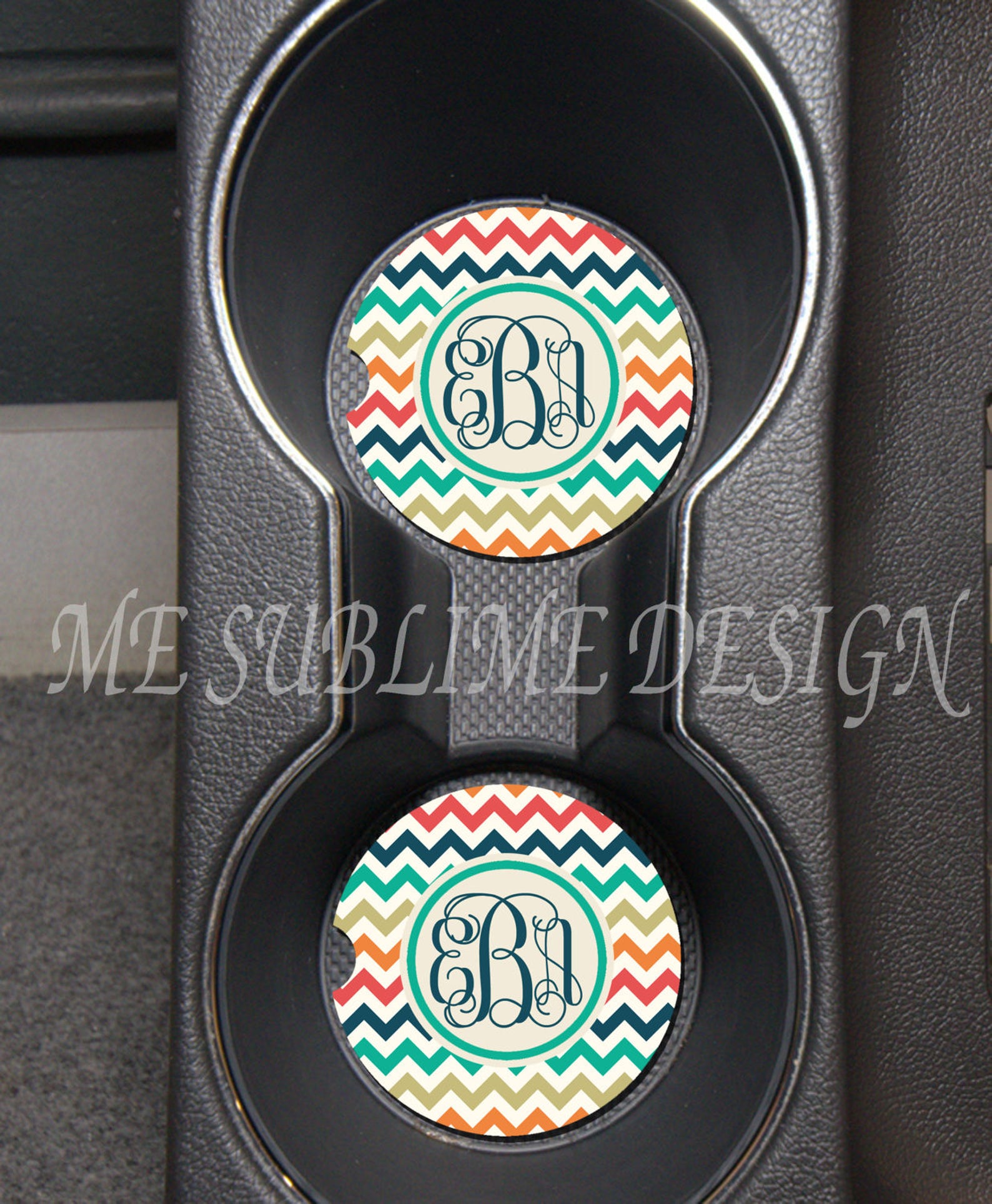 Car Coasters Set of 2 Monogram Car Coasters Chevron Car Coasters - Etsy