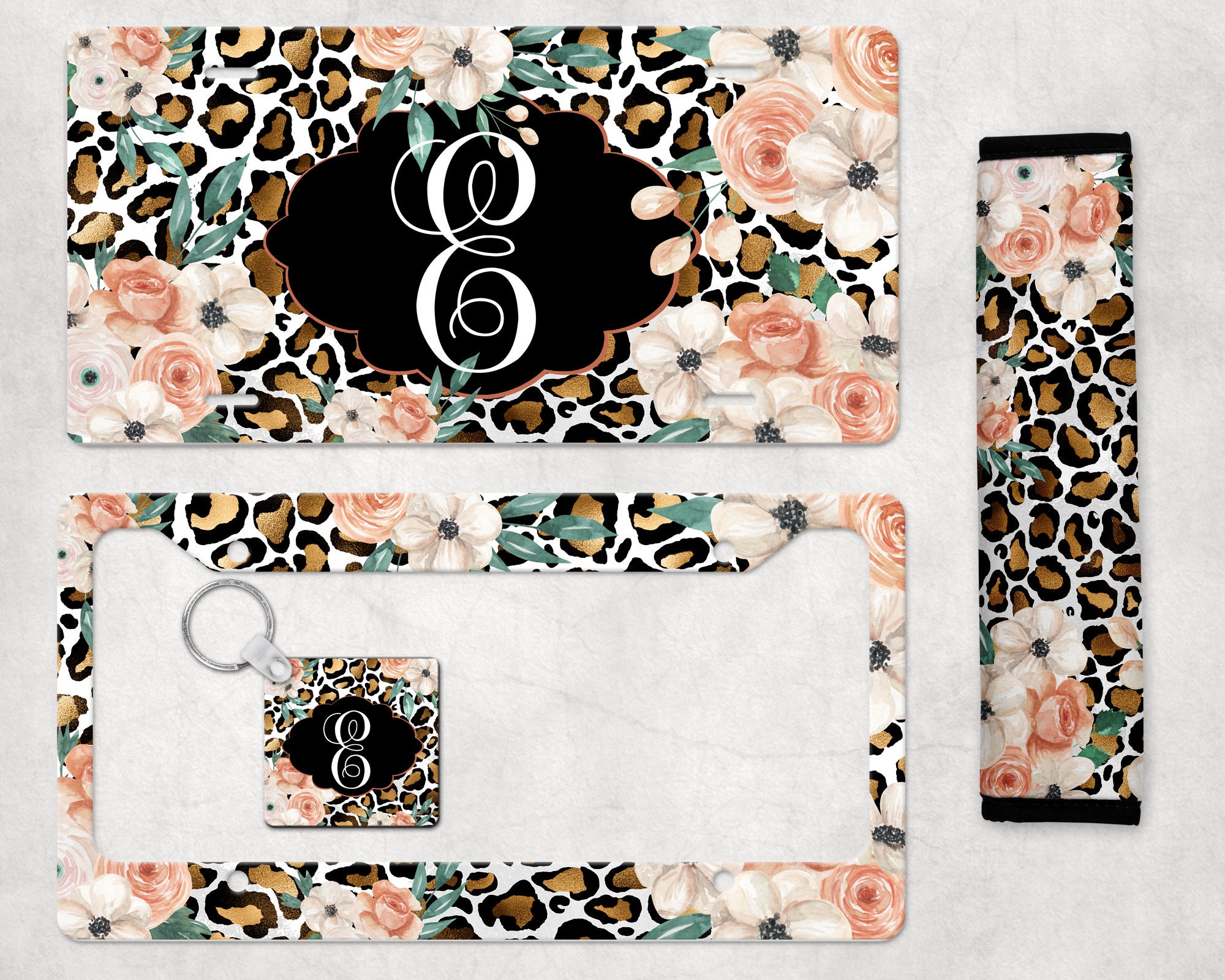 Leopard Floral License Plate Monogram Leopard Car Tag Front - Etsy