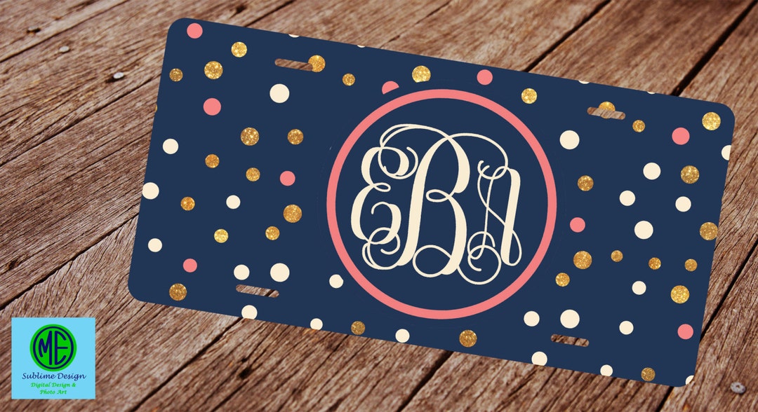 Monogram License Plate. License Plate Frame. Front Plate Blue & Gold ...
