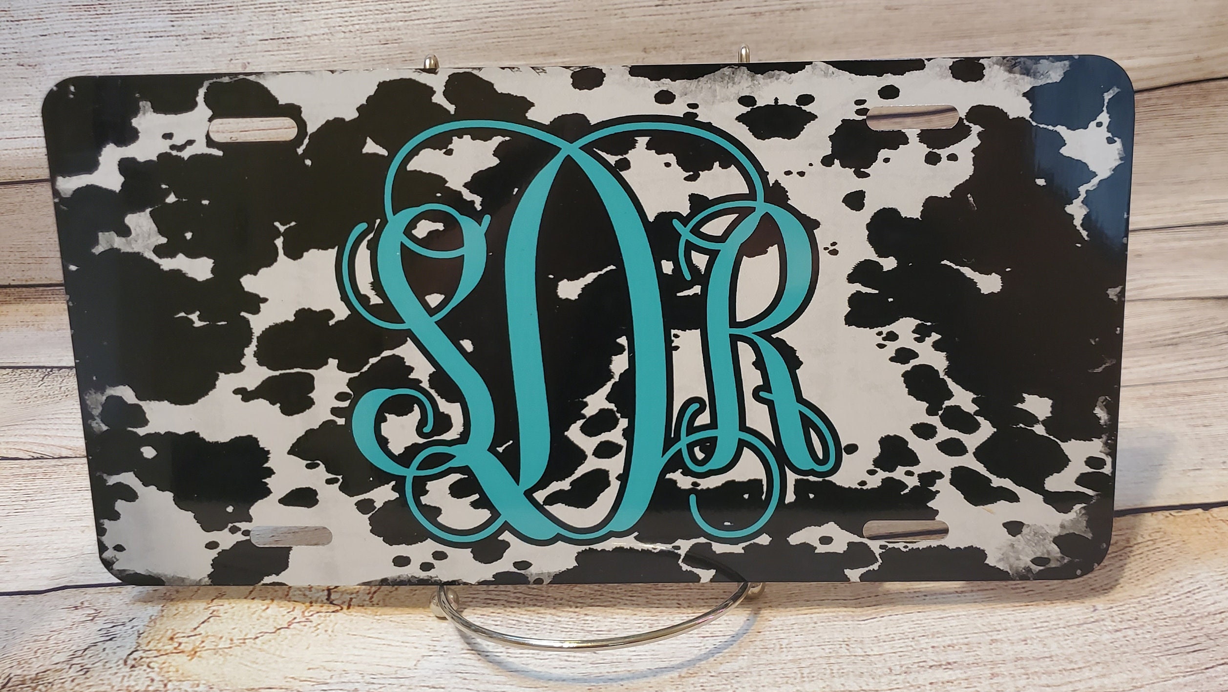 Watercolor Black Cow Print License Plate Custom License - Etsy