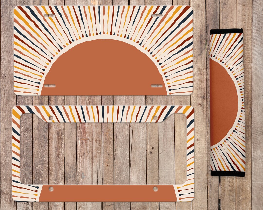 Sun Burst License Plate, Boho Sun License Plate Frame, Sun Car Coasters ...