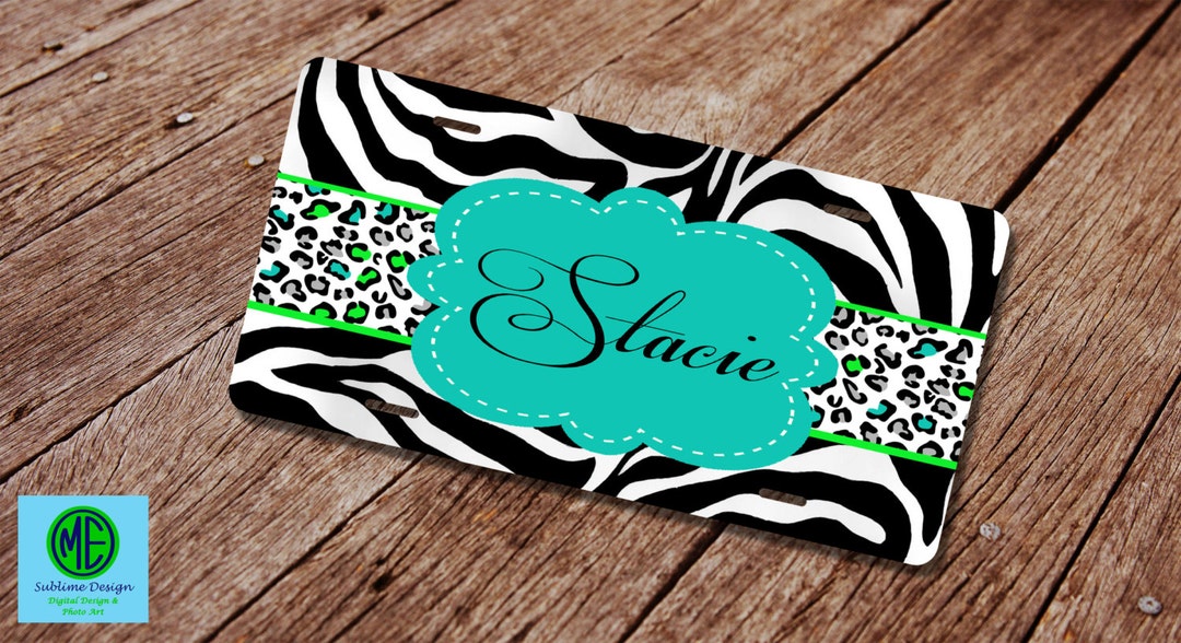 Zebra and Leopard Print Monogram Personalized License Plate. Animal ...