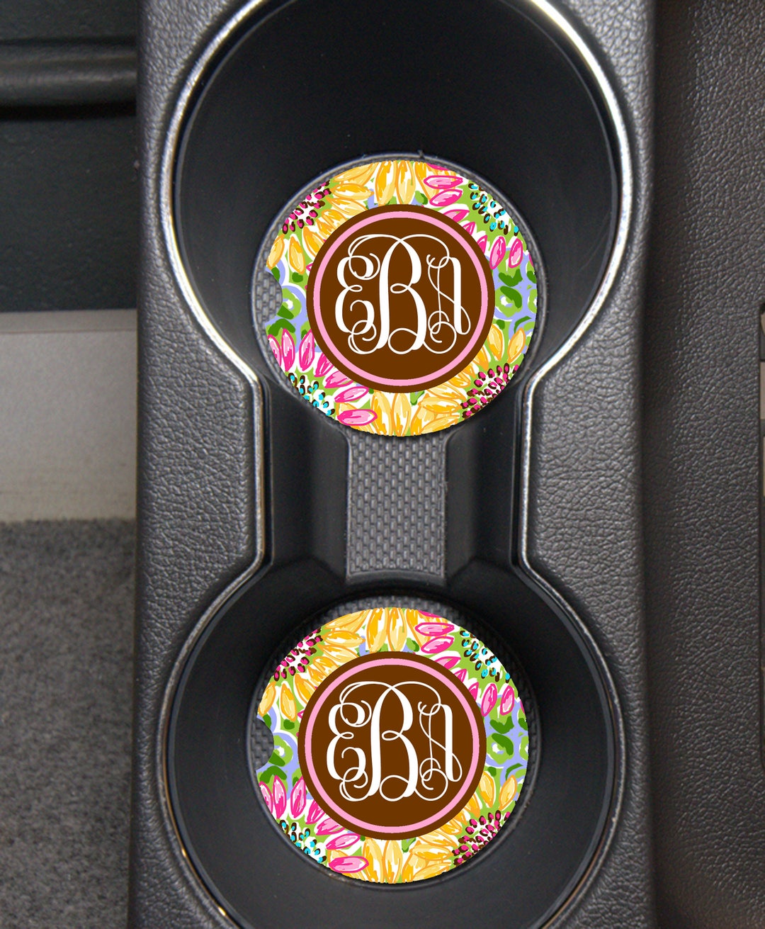 Custom Car Coasters/monogram Car Coasters/sunflower Monogram Car ...