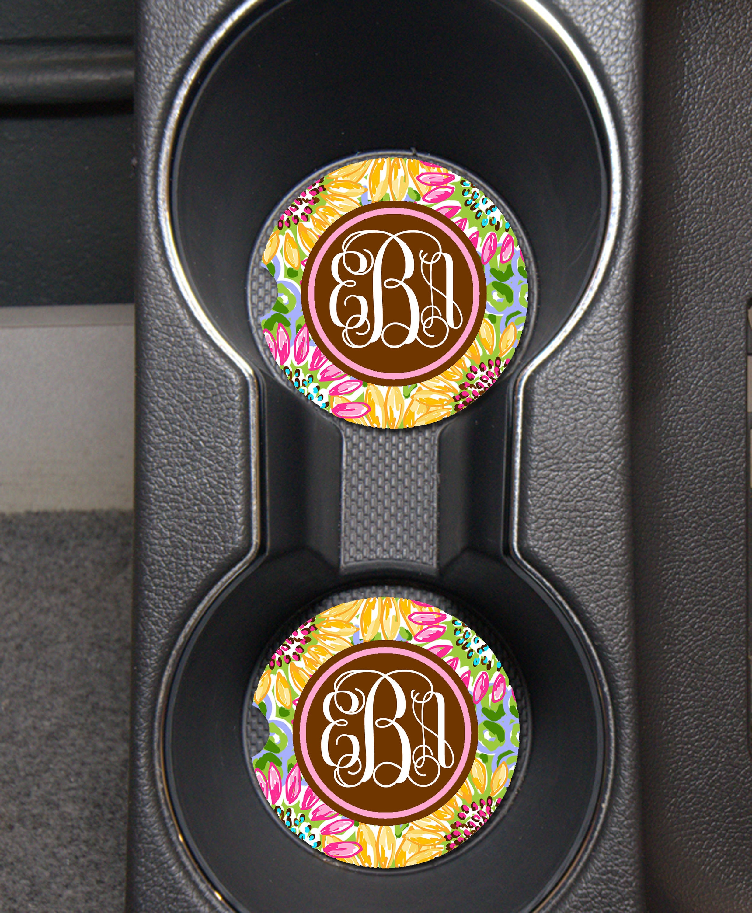 Custom Car Coasters/Monogram Car Coasters/Sunflower Monogram | Etsy