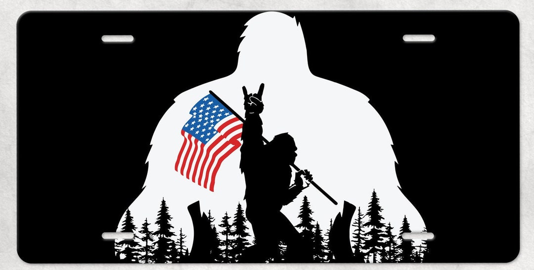 Bigfoot License Plate, Bigfoot Plate Frame, Bigfoot American Flag ...