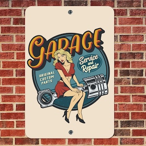 Vintage Garage Shop Sign, Retro Motorcycle Garage Shop Metal Sign ...