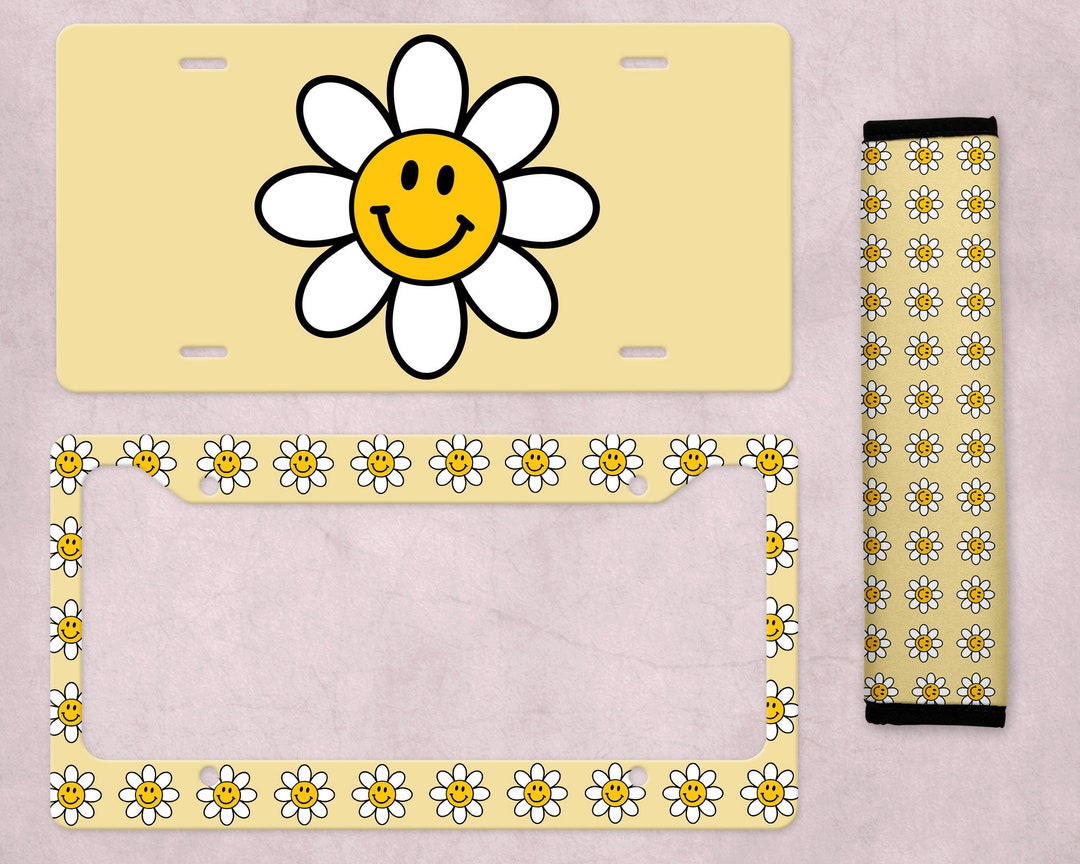 Retro Smiley Face Flower-retro Daisy License Plate-hippie Flower ...