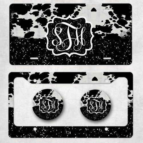 Western Faux Glitter Monogram License Plate Cow Print License - Etsy