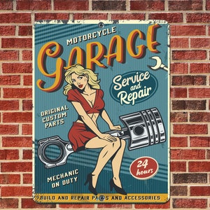 Vintage Garage Shop Sign, Retro Motorcycle Garage Shop Metal Sign ...
