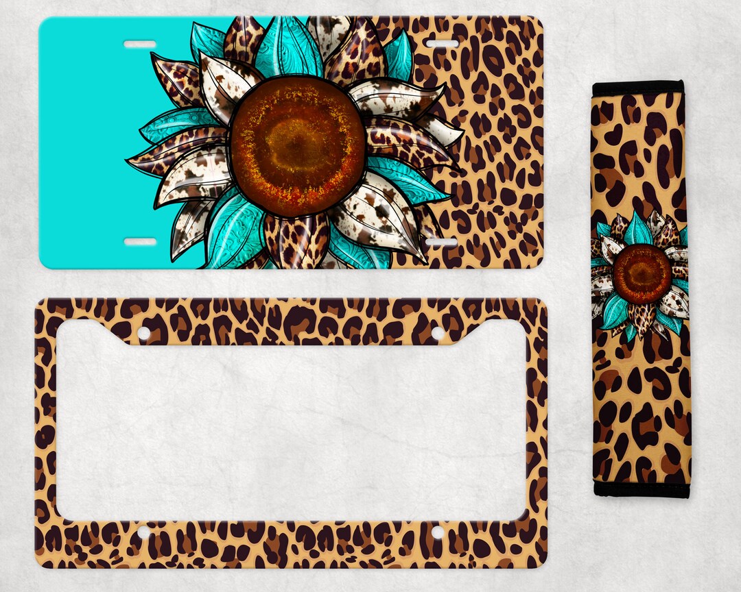 Leopard Floral License Plate, Western Sunflower License Plate, Front ...