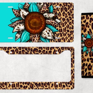 Leopard Floral License Plate, Western Sunflower License Plate, Front ...