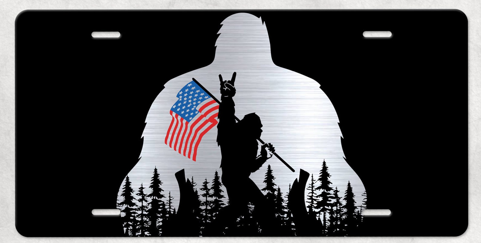 Bigfoot License Plate, Bigfoot Plate Frame, Bigfoot American Flag ...