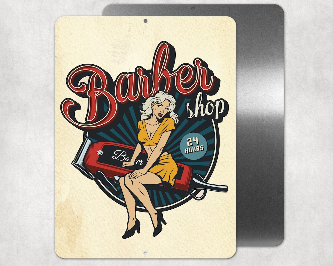 Vintage Barber Shop Sign, Retro Barber Shop Metal Sign, Salon Sign ...