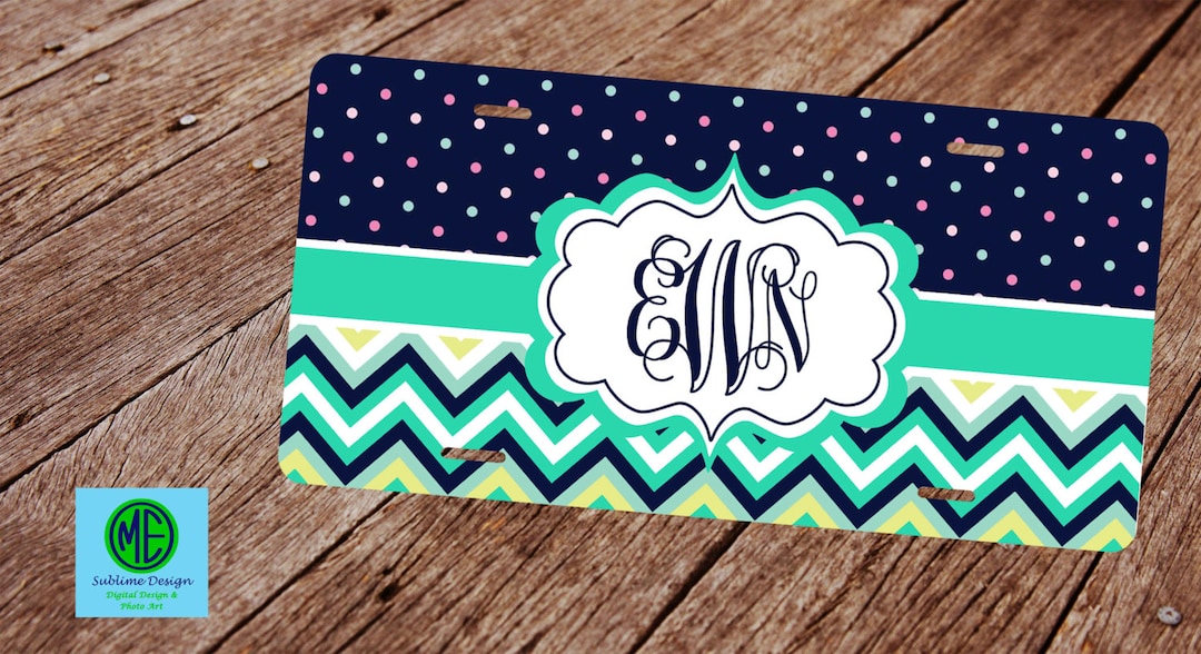 Custom License Plate With Monogram.license Plate Frame. Dots and ...