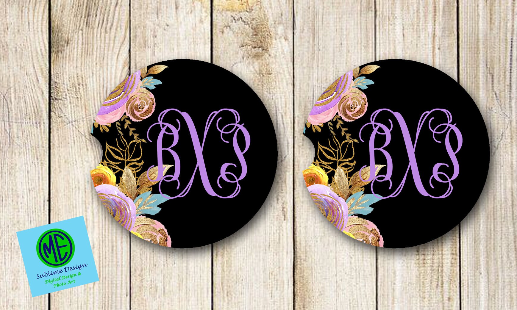 Set of 2 Monogram Car Coasters/custom Car Coasters/sandstone Car ...