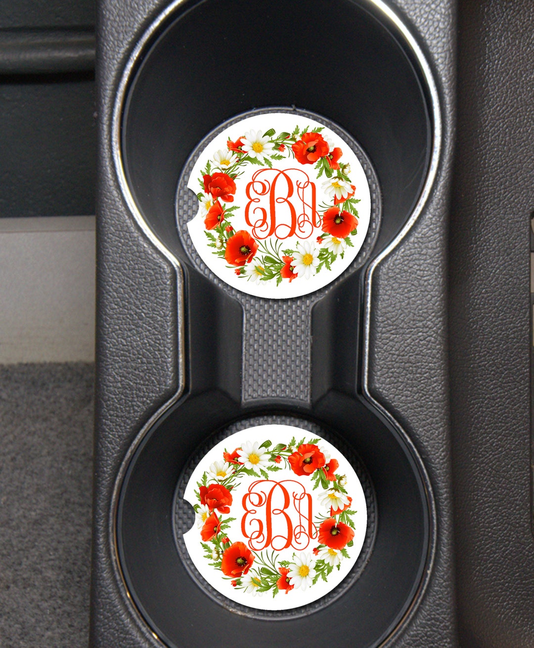 Car Coasters Set of 2 Monogram Car Coasters Floral Car Coasters - Etsy