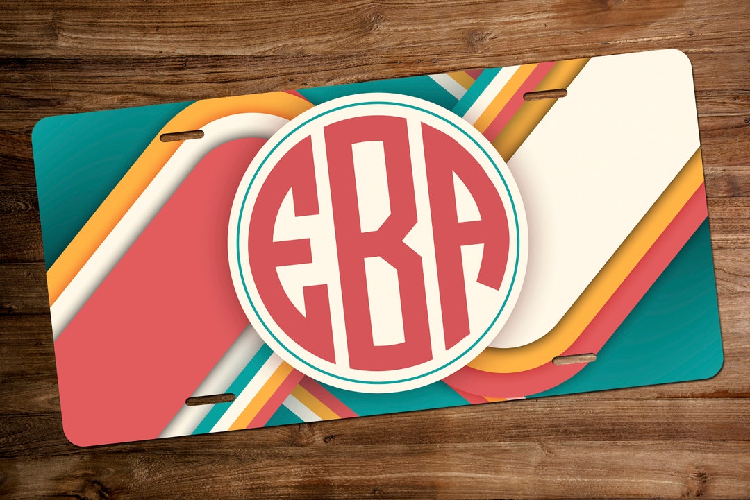 RETRO License Plate-retro Monogram License Plate, Retro Front Car Tag ...