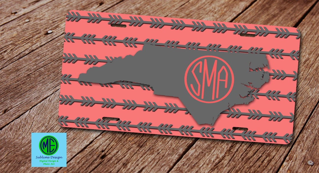North Carolina Licnese Plate Frame. Custom Car Tag. Monogram Front Car ...