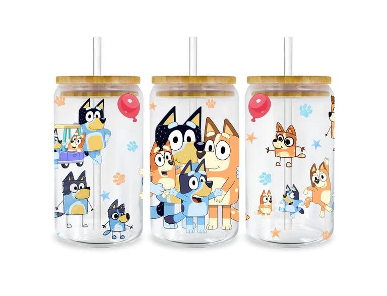 Bluey 16oz Libbey Glass Can Cup With Lid and Straw - Etsy