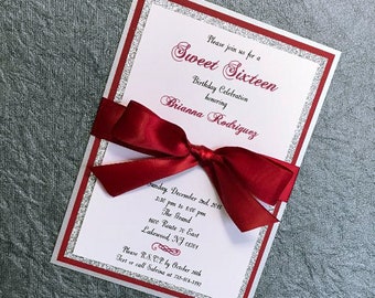 Red Sweet 16 Invitation Red Quinceanera Invitation Red and | Etsy