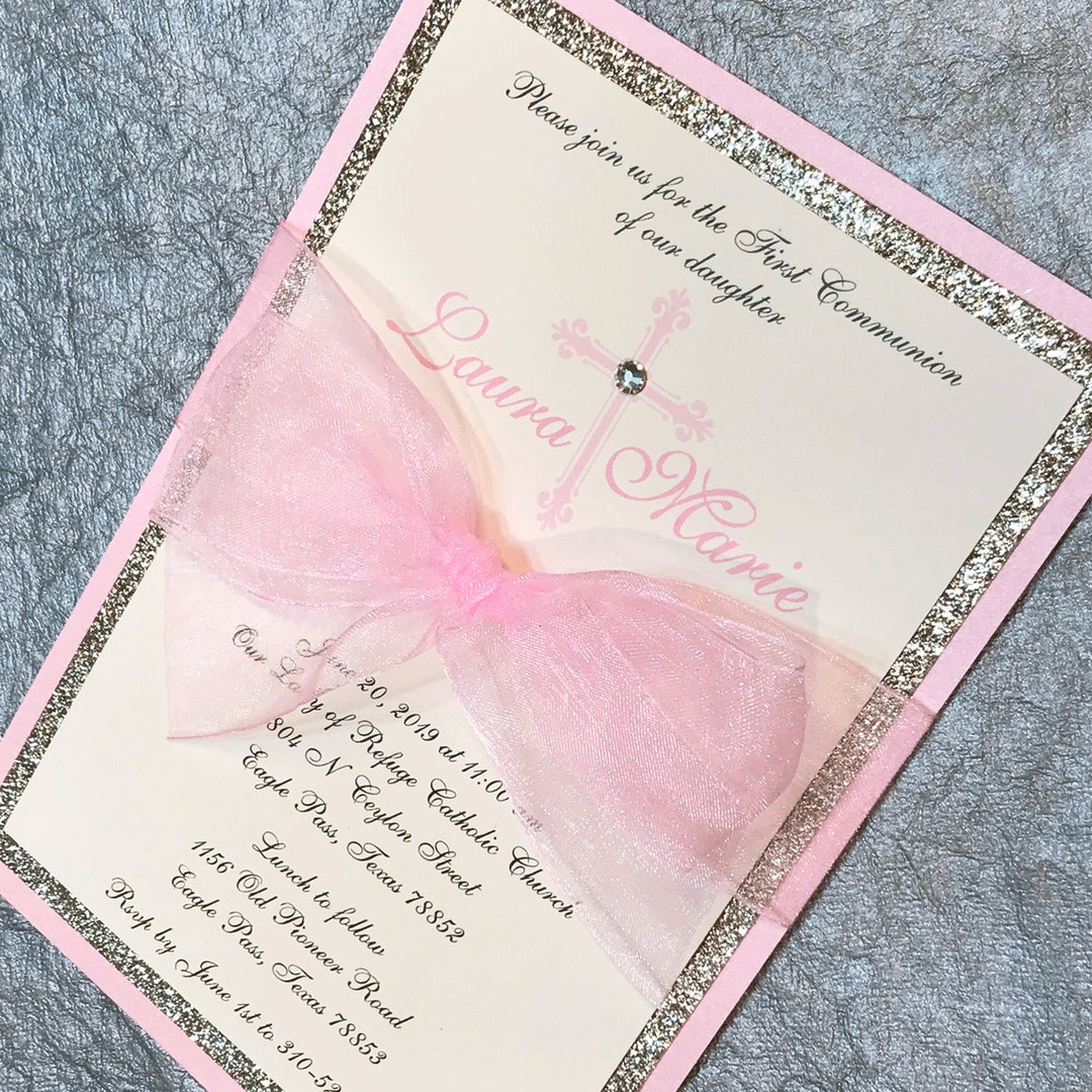 Pink and Gold Communion Invitation Girl Communion Invitation First ...