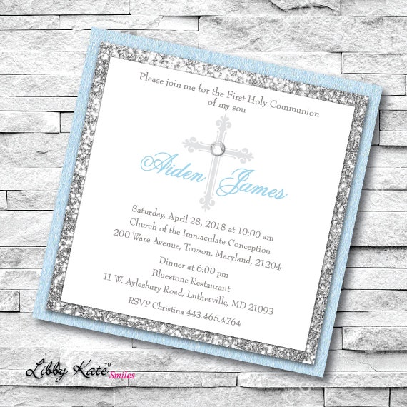 Boy First Communion Invitation Boy Communion Invitation Blue | Etsy