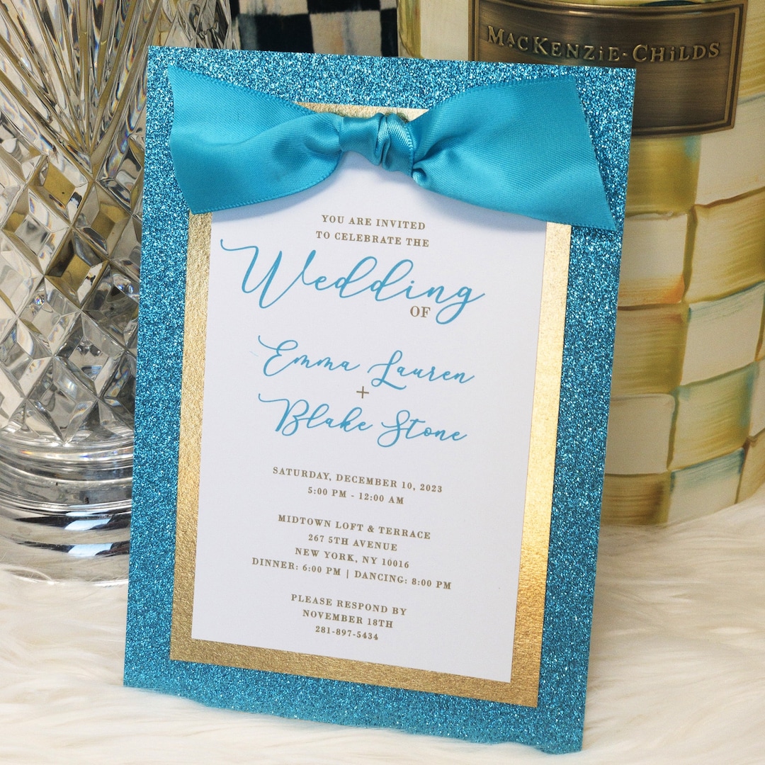 Turquoise and Gold Wedding Invitation Teal Sweet 16 Invitation ...