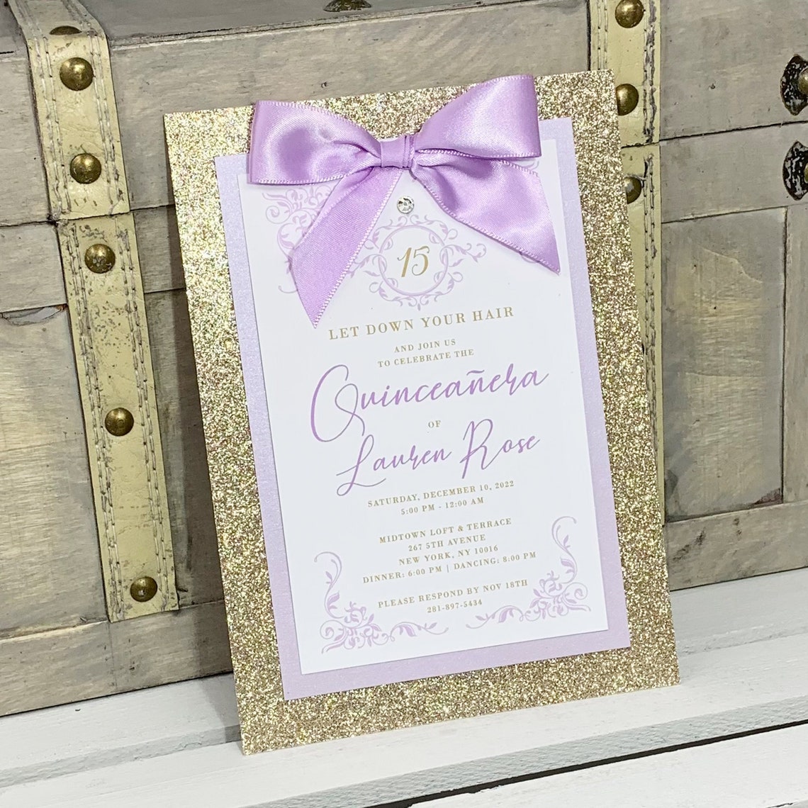 Lilac and Gold Quinceanera Invitation Lilac Rapunzel Quince - Etsy