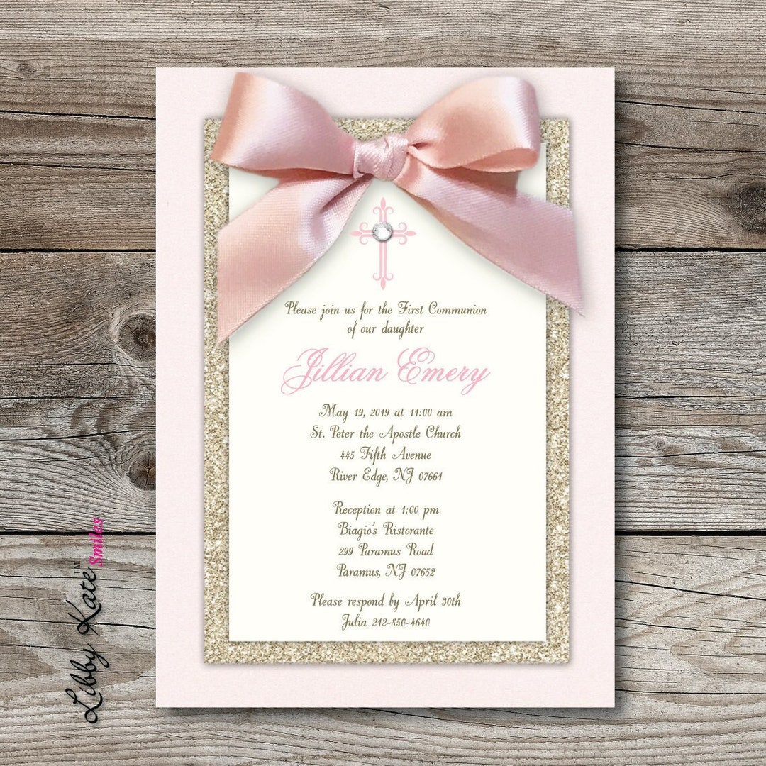 Blush and Gold First Communion Invitation Girl First Holy Communion ...
