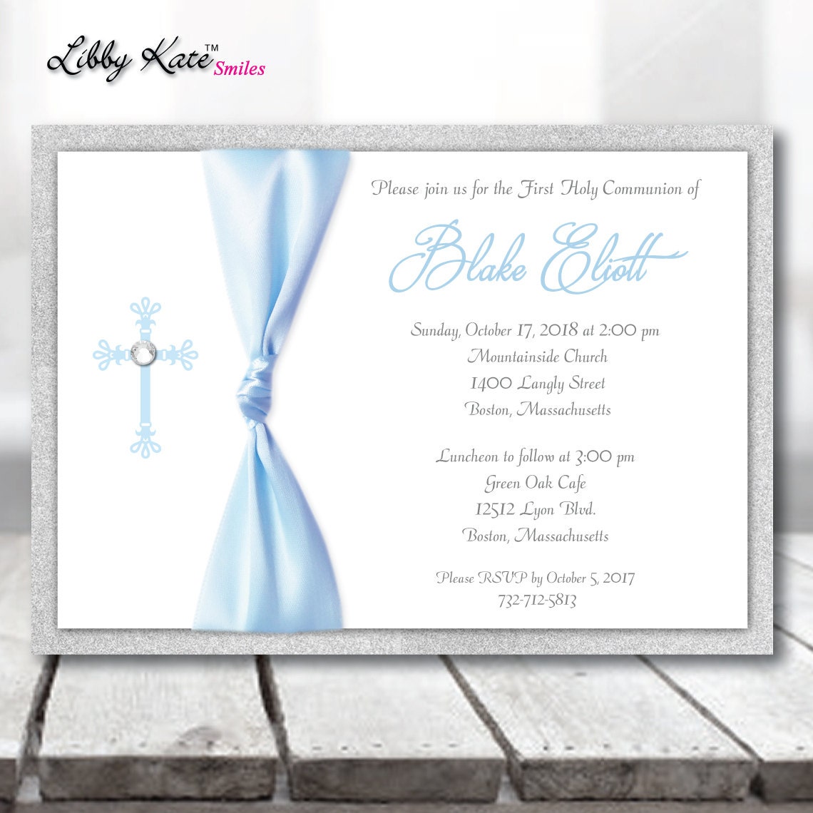 Boy First Communion Invitation Boy Blue and Silver - Etsy